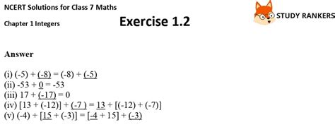 Ncert Solutions For Class 7 Maths Ch 1 Integers Exercise 1 2