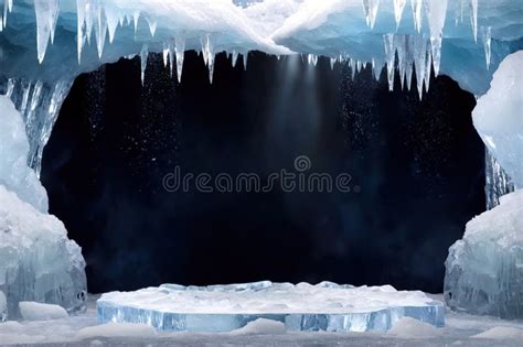 Ice Podium On The Ice Mountain Cave For Product Display Advertising Mockup Studio Advertising