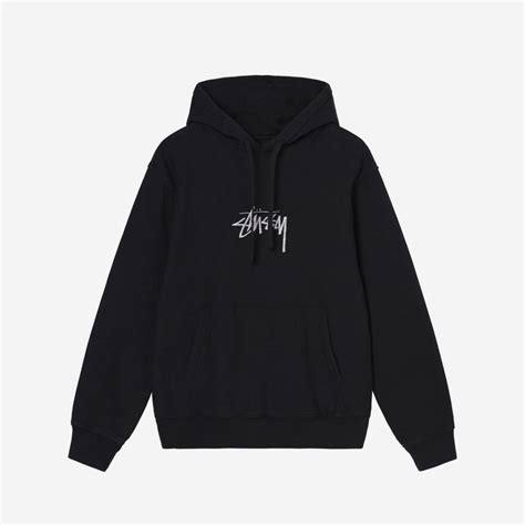스투시 스탁 로고 아플리케 후드 블랙 Stussy Kream
