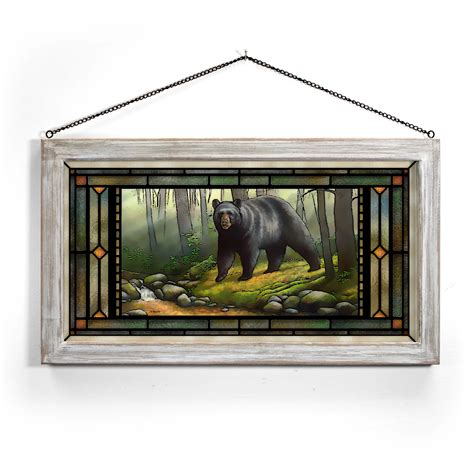 Woodland Morning Black Bear 13 X 23 Stained Glass Art Nature