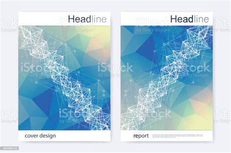 과학적인 브로셔 디자인 서식 파일입니다 벡터 전단지 레이아웃 연결된 라인 및 점 분자 구조 잡지 전단지 커버 포스터 디자인 요소와의 과학적인 패턴 원자 Dna 0명에 대한