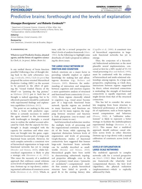 Predictive Brains Forethought And The Levels Of Explanation Pdf