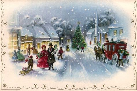 Victorian Street Scene Christmas Postcards Vintage Winter Village