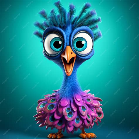 Premium Ai Image 3d Cute Cartoon Peacock Monster Realistic 3d Monster