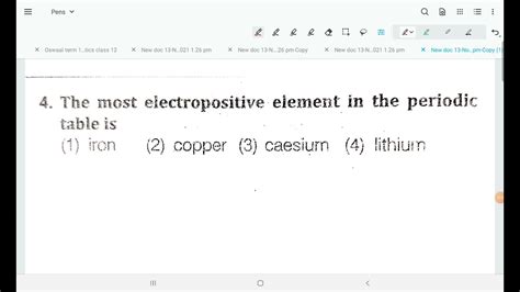 The Most Electropositive Element In The Periodic Table Is Youtube