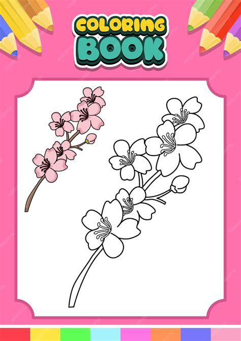 아이들을 위한 벚꽃 컬러링북 프리미엄 벡터