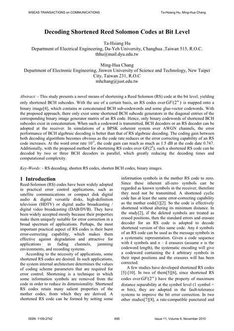 Pdf Decoding Shortened Reed Solomon Codes At Bit Level