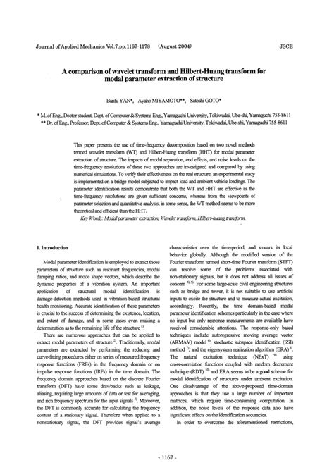 Pdf A Comparison Of Wavelet Transform And Hilbert Huang Transform For Modal Parameter