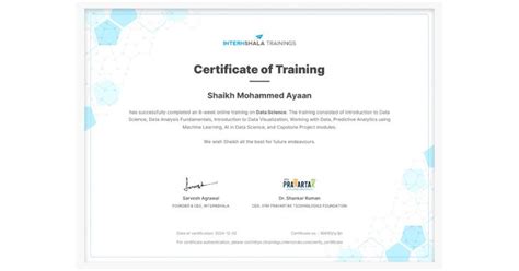 Shaikh Ayaan On Linkedin Successfully Completed The Data Science Training From Internshala