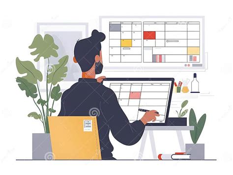 Workflow Planning And Time Management Concept Man Reviewing Calendar App On Tablet Device To
