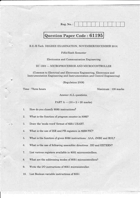Anna University EC 1301 Microprocessor And Microcontroller For Electronics And Communication