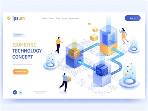 Premium Vector Vector Landing Page Of Isometric Technology Concept Teamwork Cooperation
