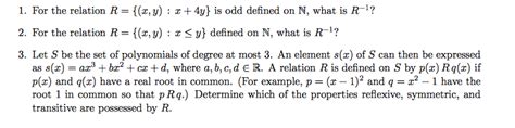 Solved For The Relation R X Y X Y Is Odd Chegg