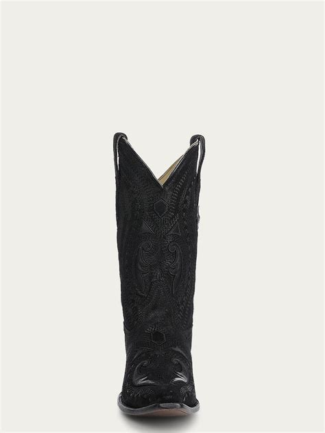 A4663 Mens Embroidery With Woven Detail And Overlay Full Black Snip Corral Boot Company Llc