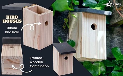 4 X British Garden Nesting Bird Boxes Strong Wooden House For Small