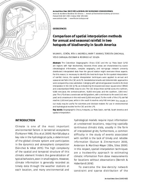 Pdf Comparison Of Spatial Interpolation Methods For Annual And Seasonal Rainfall In Two