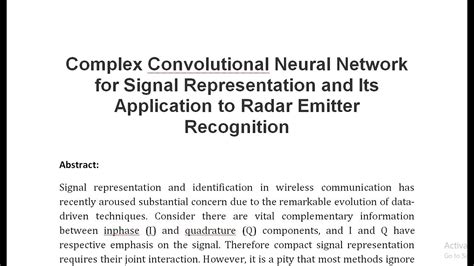 Complex Convolutional Neural Network For Signal Representation And Its Application To Radar