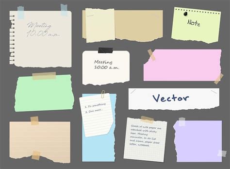 종이 노트 스티커 스티커 시트 및 메모 테이프 프리미엄 벡터