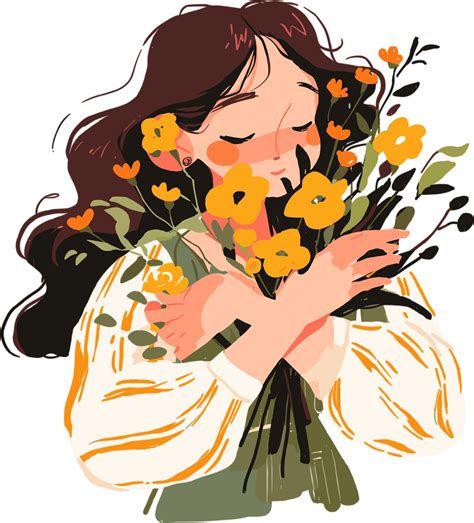 抱着花的女生商用元素