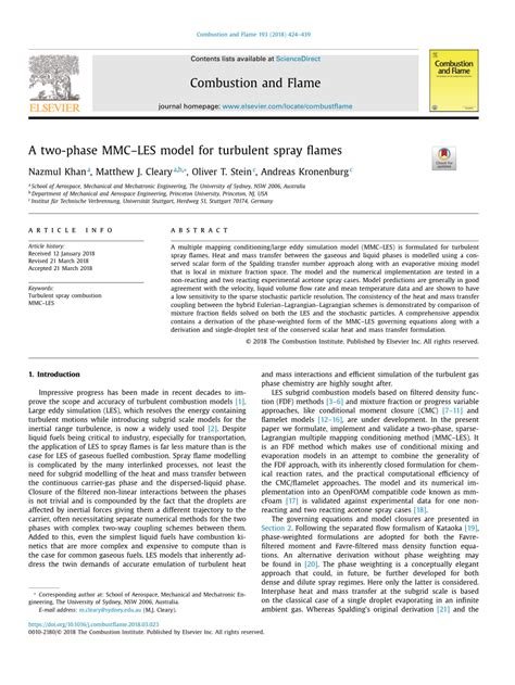 Pdf A Two Phase Mmc Les Model For Turbulent Spray Flames