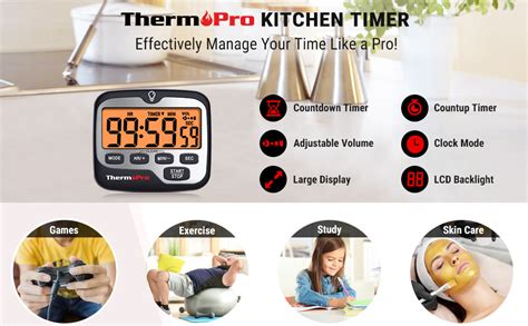 Thermopro Tm01 Kitchen Timer Digital Cooking Timer With Large Lcd Display Volume Alarm Timer