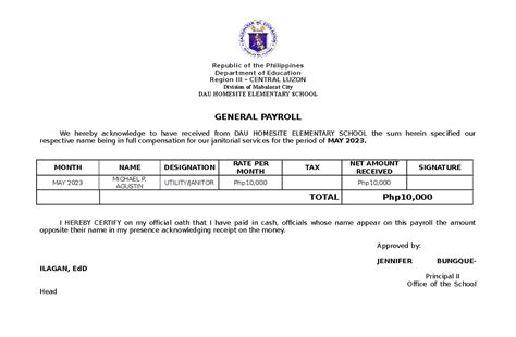 Payroll Michael P Agustin Republic Of The Philippines Department