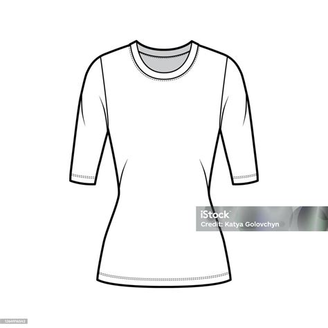 엘보 슬리브 밀착 모양 튜닉 길이가 있는 크루 넥 저지 테크니컬 패션 일러스트 0명에 대한 스톡 벡터 아트 및 기타 이미지 0명 검은색 공란 Istock
