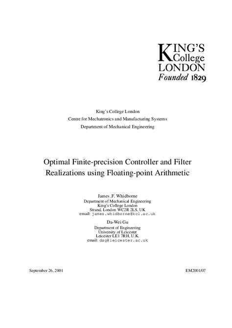 pdf optimal controller and filter realizations using finite precision