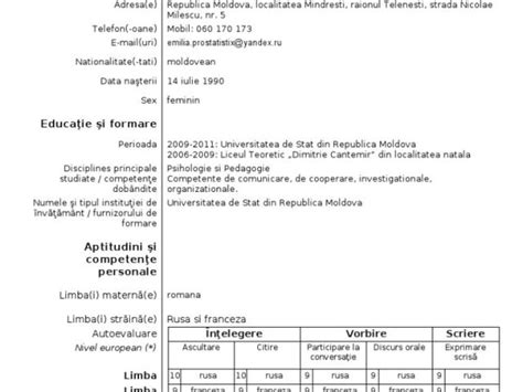 Curriculum Vitae Format Word Romana Model Cv Curriculum Vitae European Romana 2 Williamson