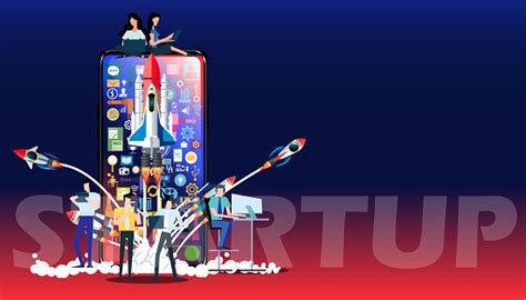 젊은 사람들은 비즈니스 스타트업의 창의적인 일러스트레이션과 함께 기술 소셜 미디어를 사용합니다 현대 아이디어 및 개념 그래픽