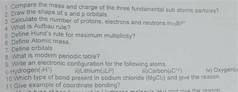 Compare The Mass And Charge Of The Three Fundamental Sub Atomic Particles