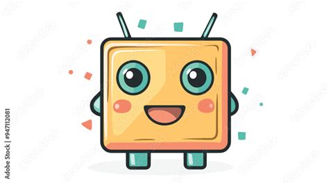 Boxy Robot With Round Eyes And A Cheerful Face White Background Vector Art Cartoon Style Stock