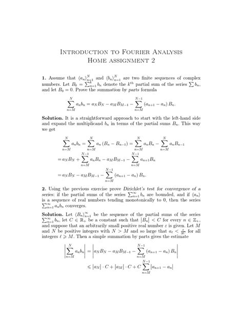Convergence Of Fourier Series And Cesàro Summability A Solution To Homework Problems On