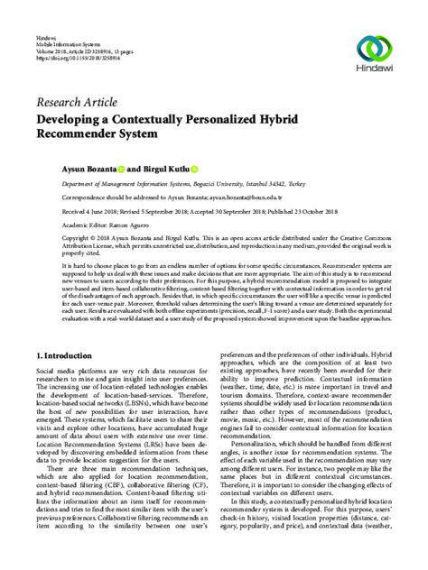 pdf developing a contextually personalized hybrid recommender system