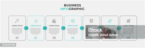 아이콘과 7가지 옵션 또는 단계가 있는 벡터 인포그래픽 디자인 비즈니스 템플릿입니다 프로세스 다이어그램 프레젠테이션 워크플로 레이아웃 배너 플로우 차트 정보 그래프에 사용할