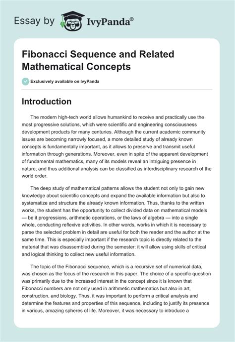 Fibonacci Sequence And Related Mathematical Concepts 2144 Words Research Paper Example