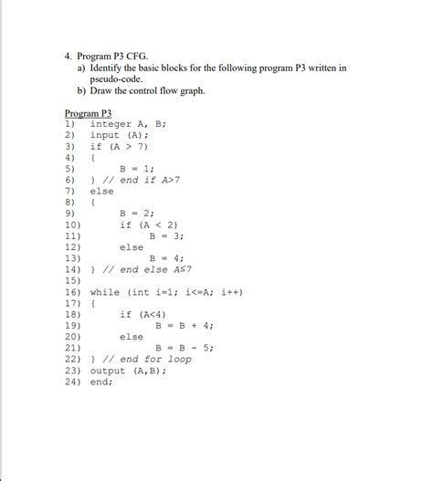 Solved 4 Program P3 Cfg A Identify The Basic Blocks For