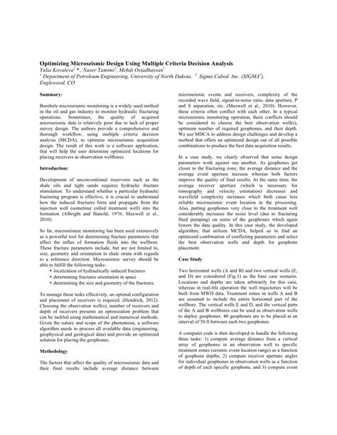 Pdf Optimizing Microseismic Design Using Multiple Criteria Decision