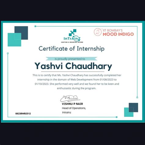 Yashvi Chaudhary On Linkedin Completed My Web Development Internship With Intrainz On 1st October