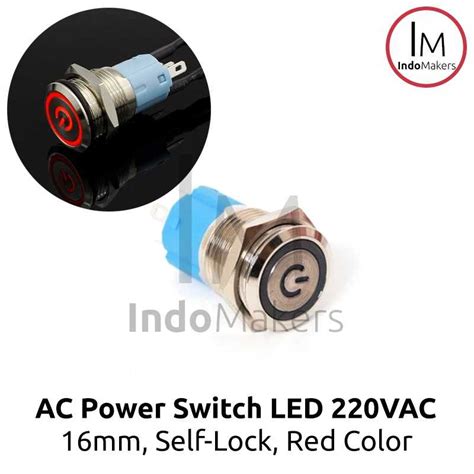 Jual Stainless Push Button Self Lock LED Ring Power Logo 16mm