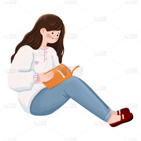 卡通感女性看书元素贴纸