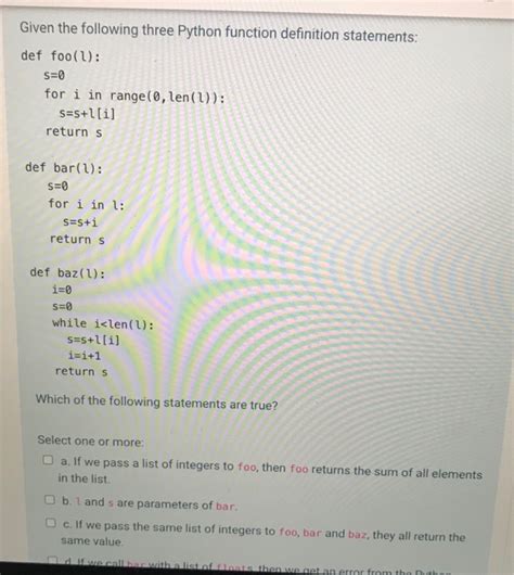 Solved Which Of The Following Statements About Python Lists Chegg