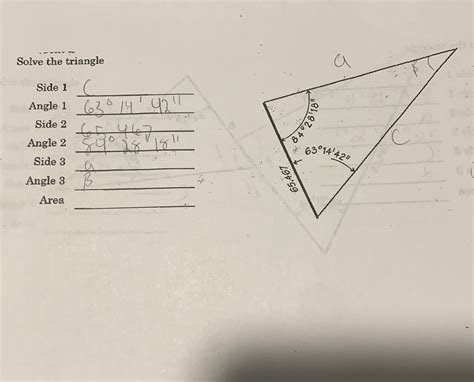 Solved Solve The Triangleside 1angle 1side 2angle 2side