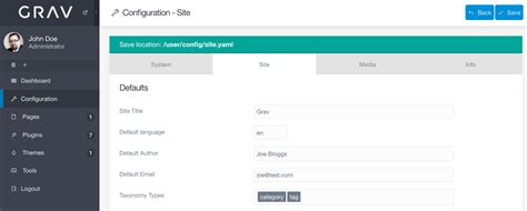 Configuration Site Grav Documentation