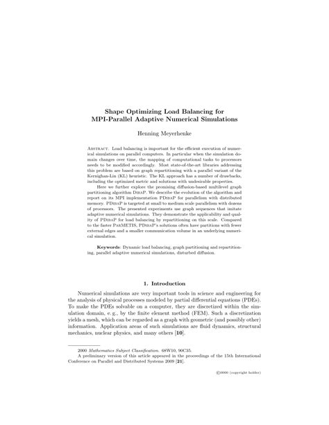 pdf shape optimizing load balancing for mpi parallel adaptive numerical simulations