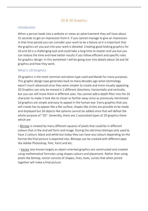 Btec Level 3 It Unit 17 2d And 3d Graphics Assignment 1 Distinction