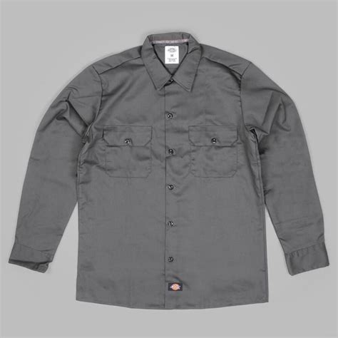 Dickies Long Sleeve Slim Work Shirt Charcoal Dickies Shirts