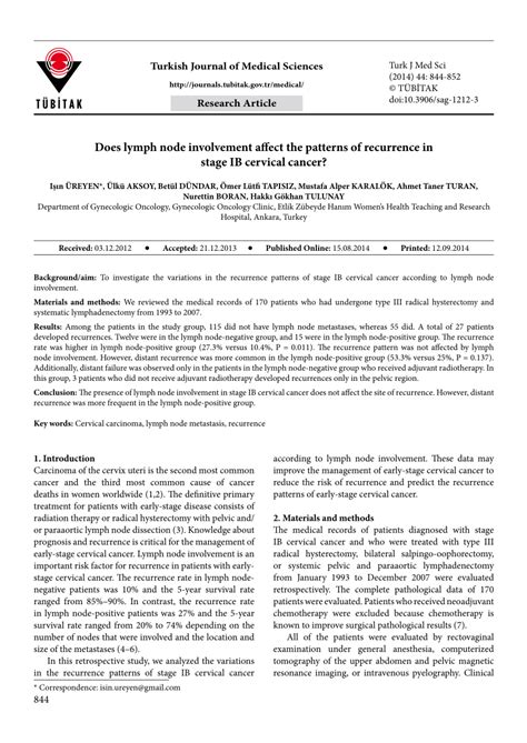 Pdf Does Lymph Node Involvement Affect The Patterns Of Recurrence In Stage Ib Cervical Cancer