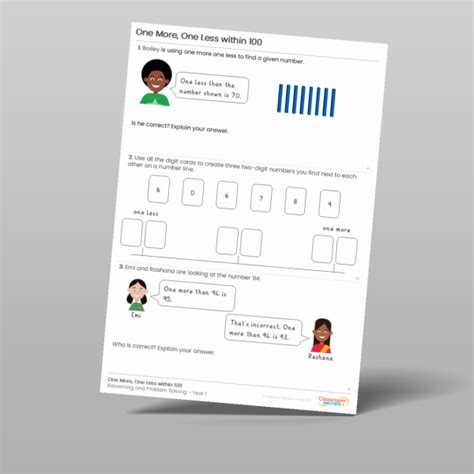 Year 1 One More One Less Within 100 Reasoning And Problem Solving Resource Classroom Secrets
