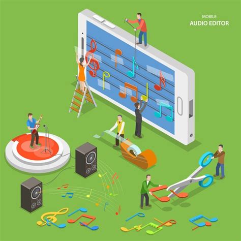 Premium Vector Mobile Audio Editor Flat Isometric Vector Concept